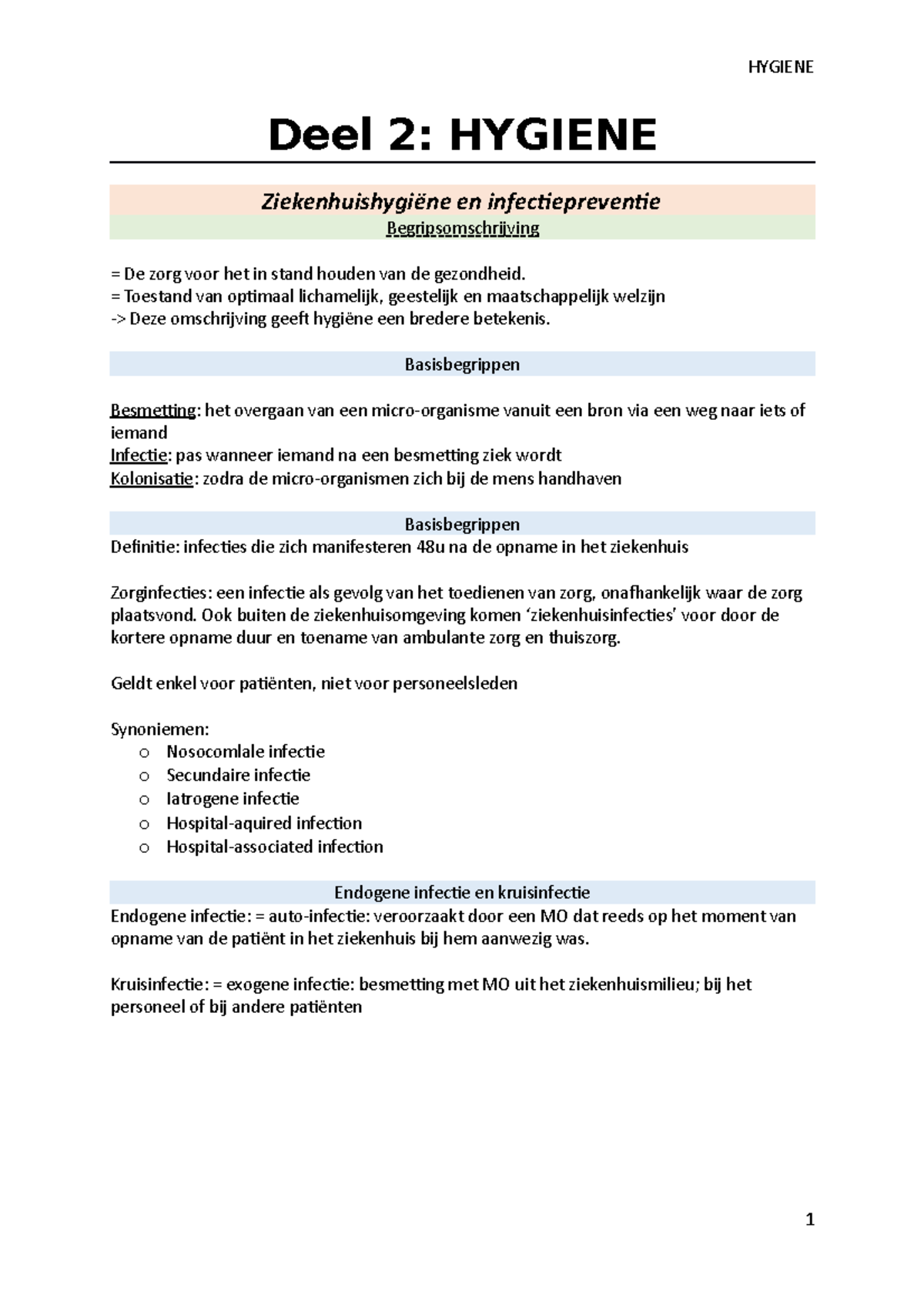 Hygiene - deel 2 hygiëne - Deel 2: HYGIENE Ziekenhuishygiëne en ...