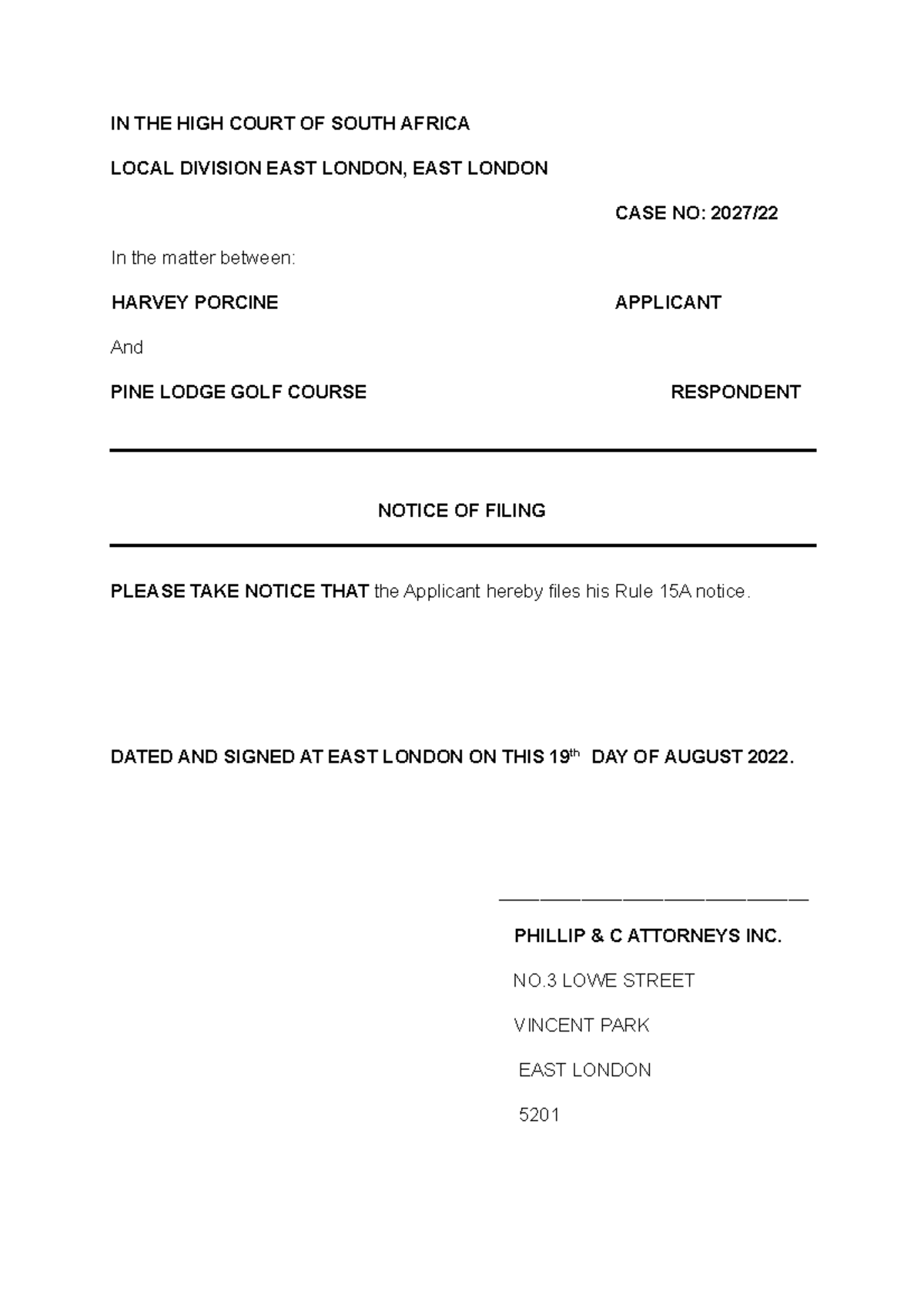 Notice of filing replying affidavit - IN THE HIGH COURT OF SOUTH AFRICA ...