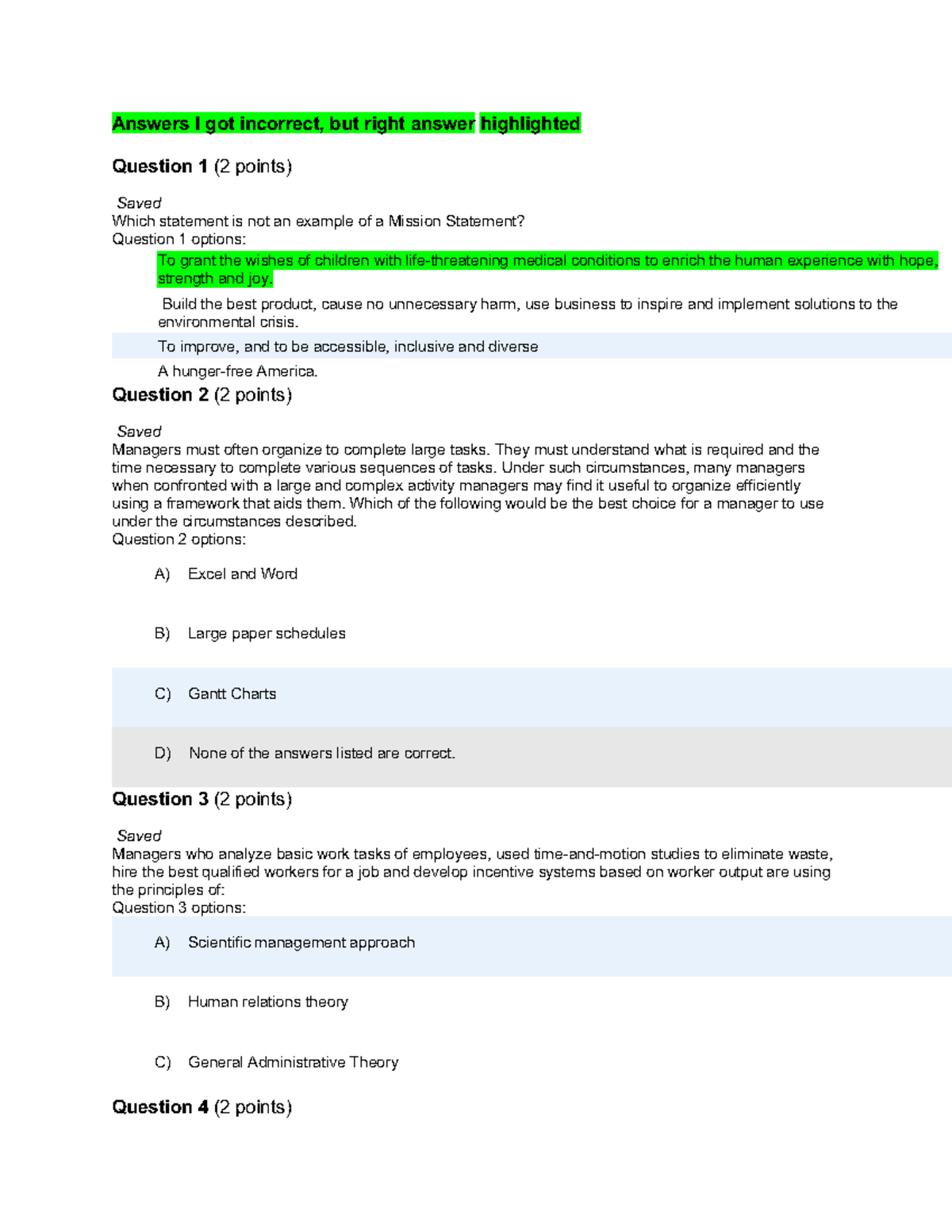 Week 2 Quiz 1 BMGT 364 - Answers I got incorrect, but right answer ...