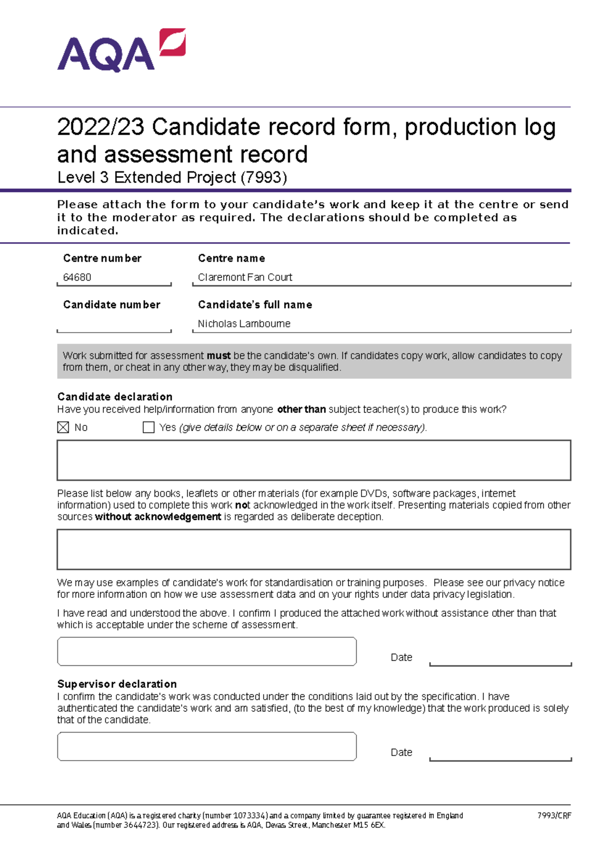 Nicholas Lambourne PQ - ffff - 2022/23 Candidate record form ...