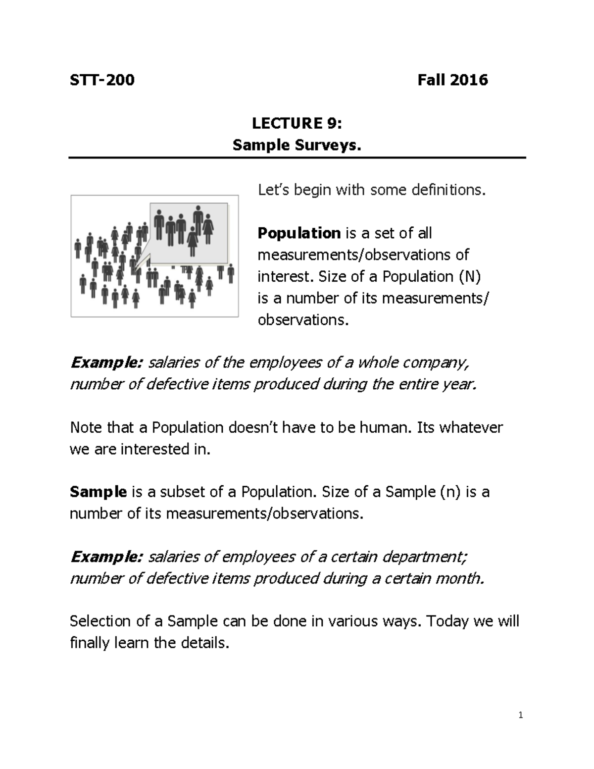 STT 200 Lecture 9 - STT-200 Fall 2016 LECTURE 9: Sample Surveys. Let’s ...
