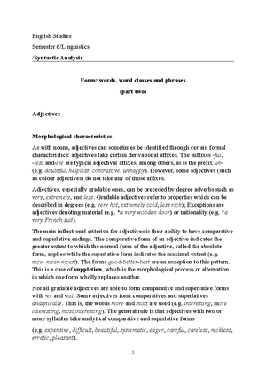 Syntactic Analysis 7 - English Studies Semester 6/Linguistics Syntactic ...