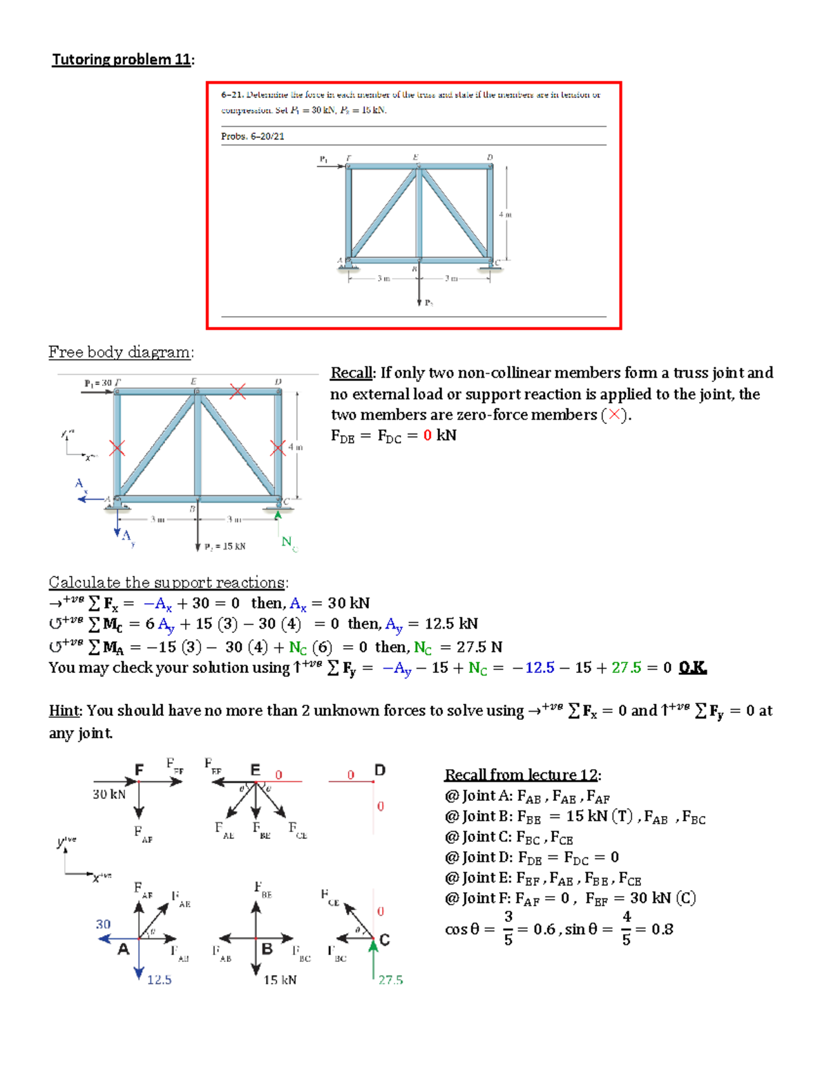 Tutorial problems Session 12 - Tutoring problem 11: Free body diagram: Recall: If only two - Studocu