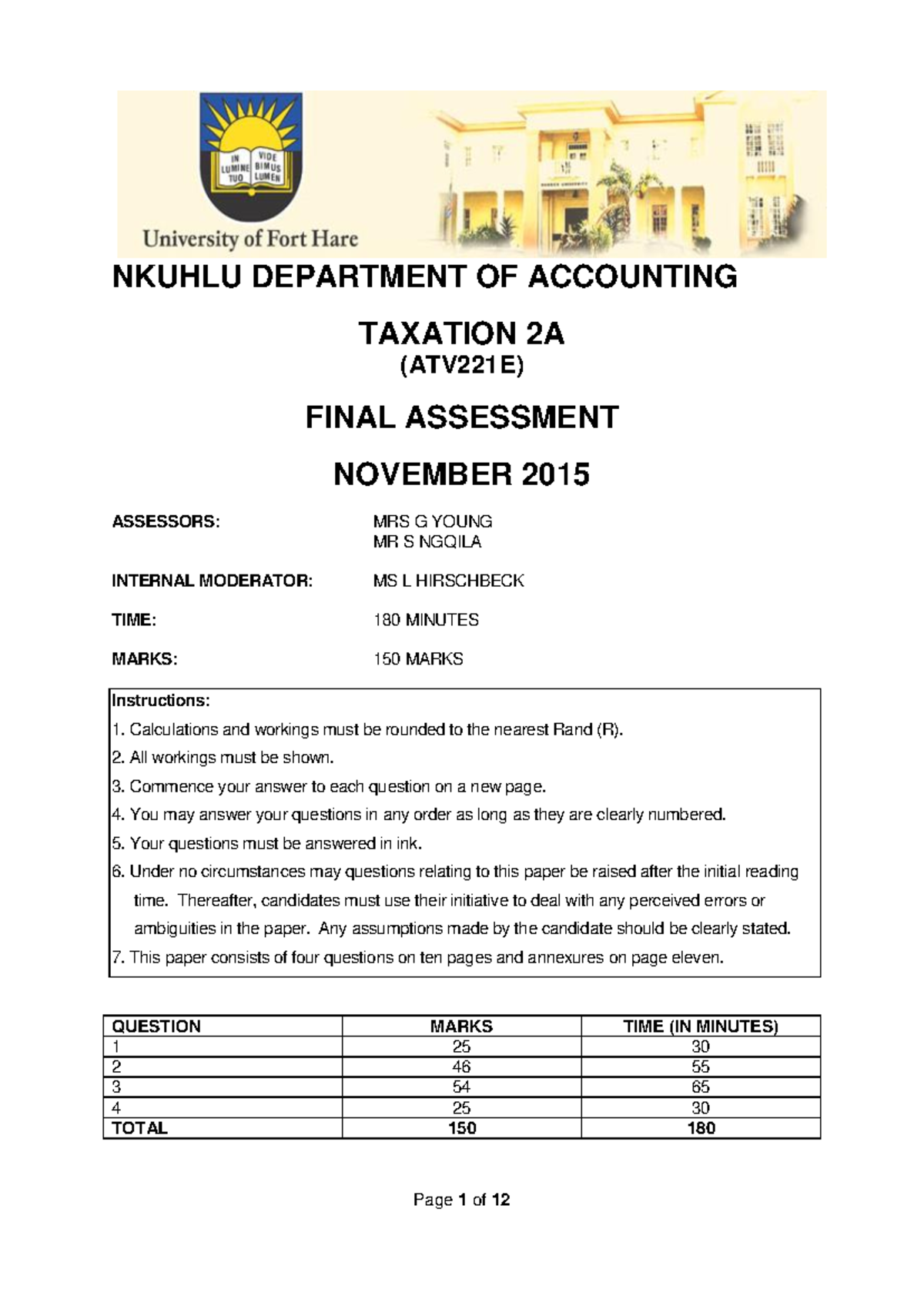 November exam 2015 - 2015 QUESTION PAPER - NKUHLU DEPARTMENT OF ...
