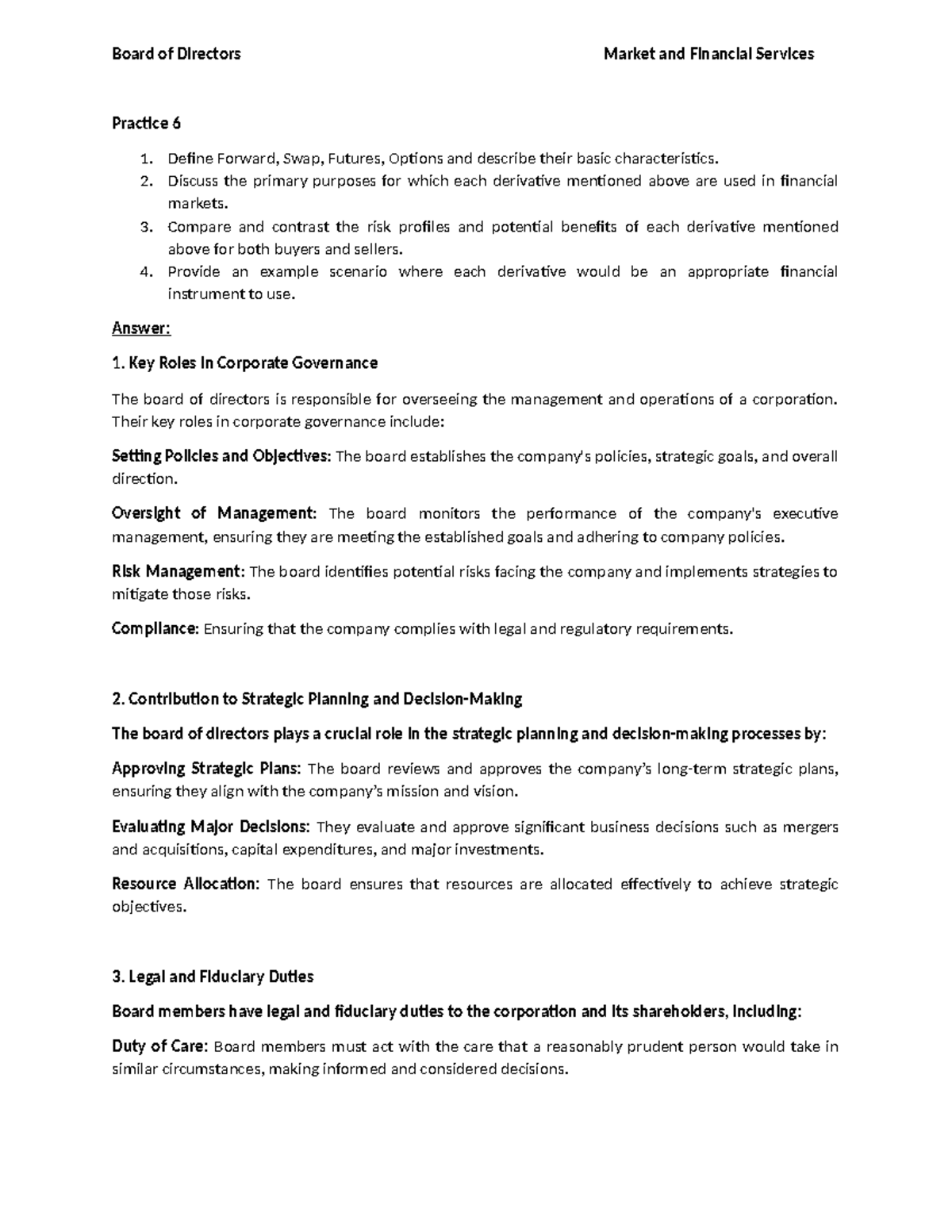Exam Practice Drill - Practice 6 Answer - Board of Directors Market and ...