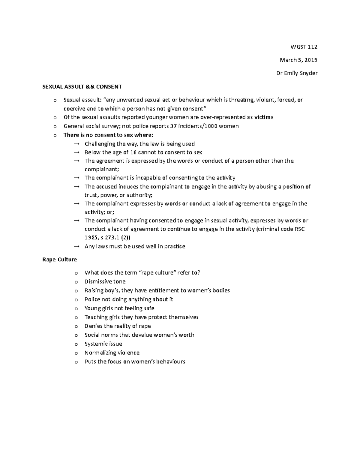 WGST 112 March 5th - Emily Snyder - WGST 112 March 5, 2019 Dr Emily ...