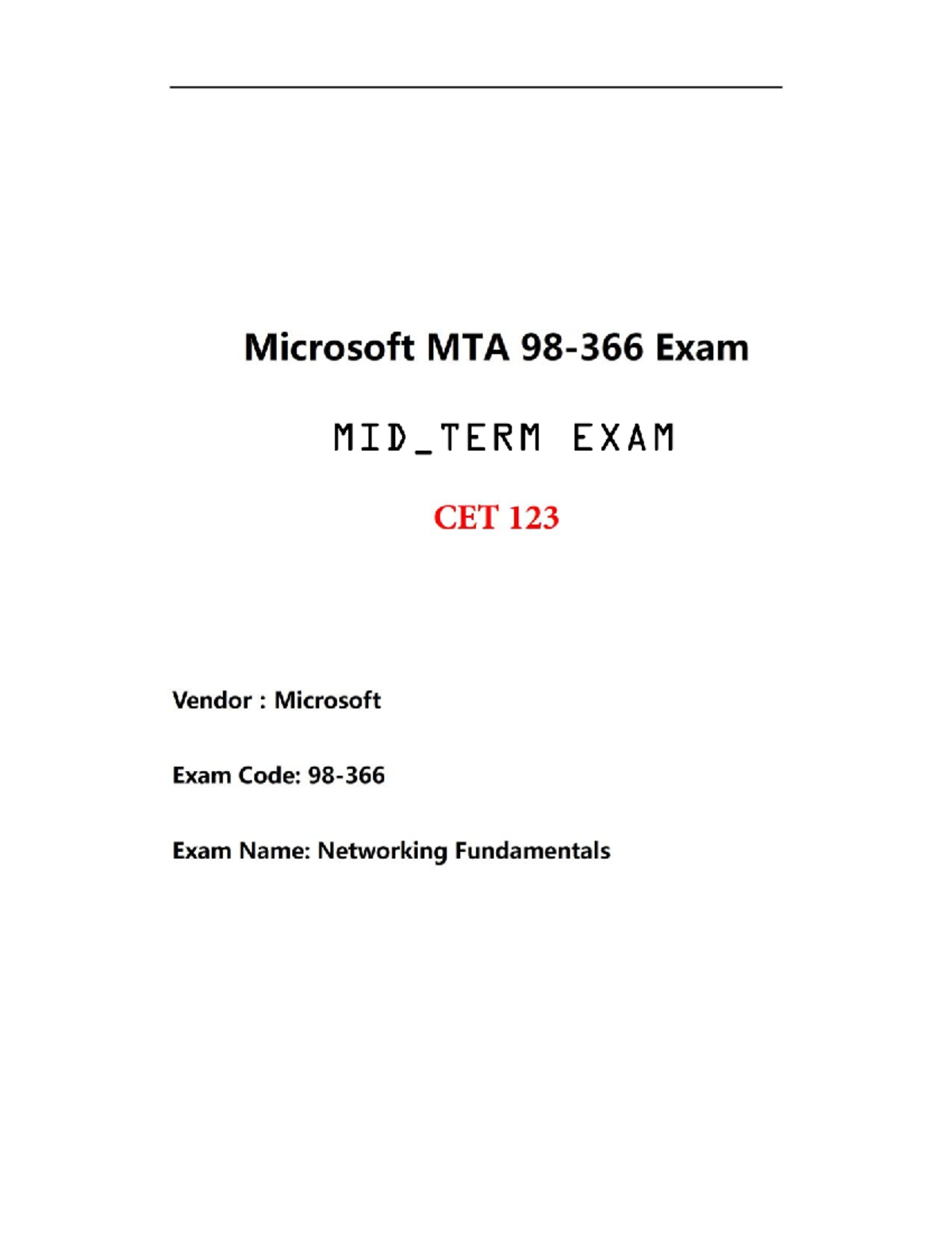 Mid Term CET 123v2 NS - erty - Microsoft MTA Exam MID_TERM EXAM CET 123 ...