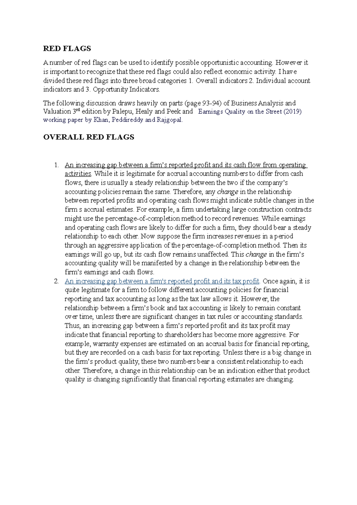 Week 8 RED Flags Tutorial - RED FLAGS A number of red flags can be used ...