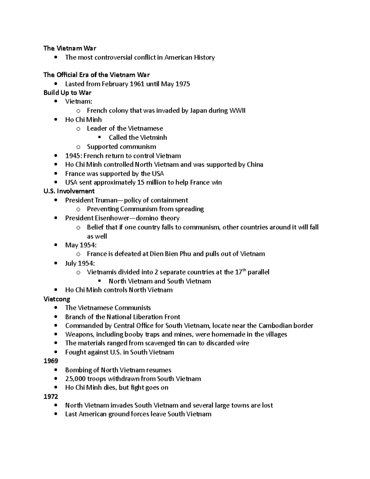 The Vietnam War - Lecture notes 13 - The Vietnam War The most ...