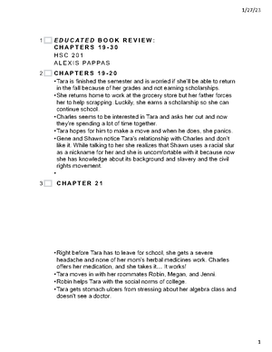 Ch 1-6 - Dr. Key HSC 201 - Educated - 1/27/ 1 Educated By Tara Westover ...