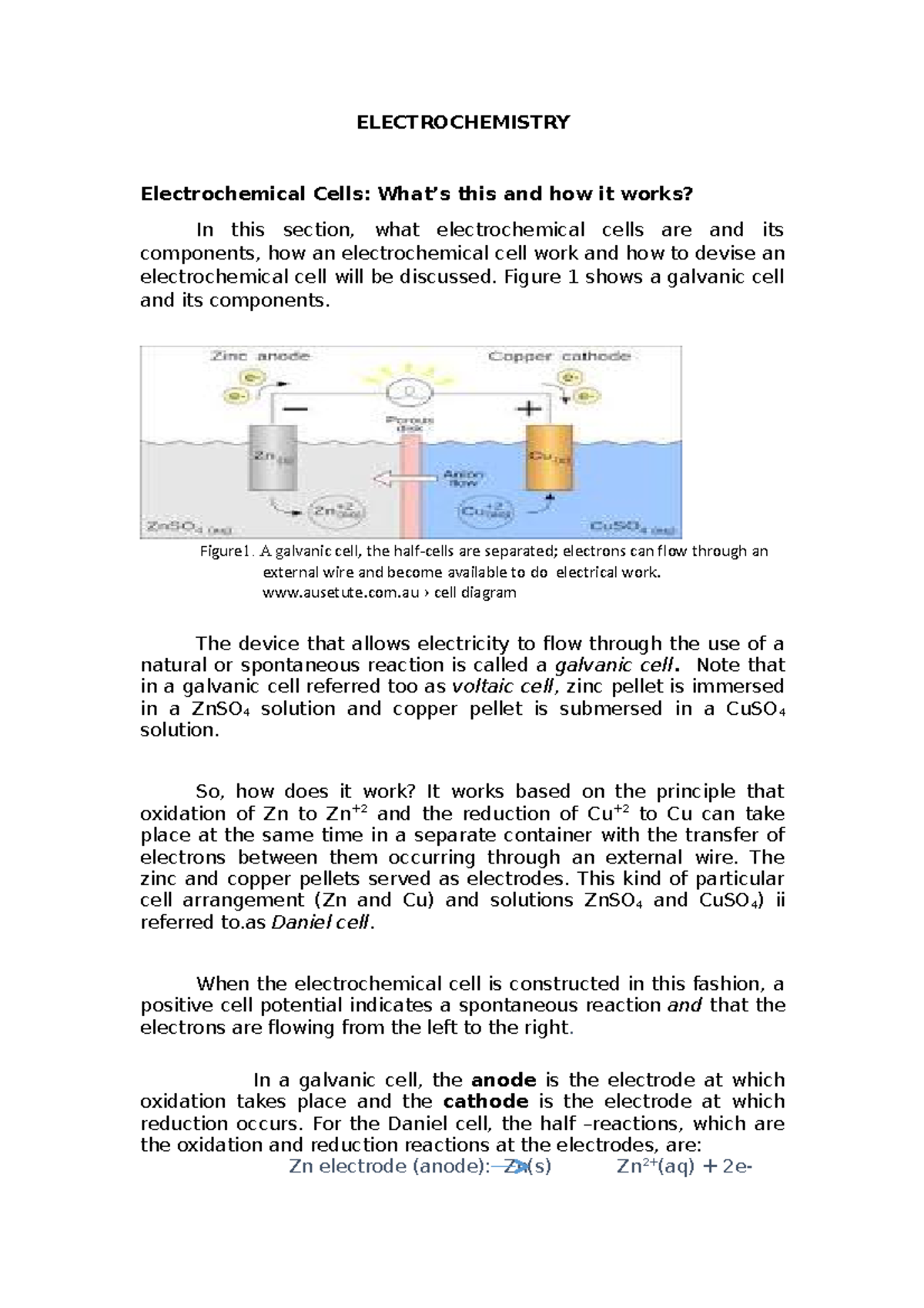Lesson in Electro chem - ELECTROCHEMISTRY Electrochemical Cells: What’s ...