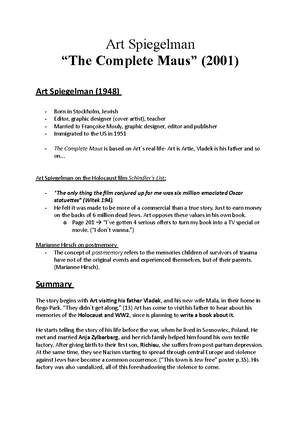 Maus Notes - Maus - Artie the writer, the son of Vladek, he was born ...