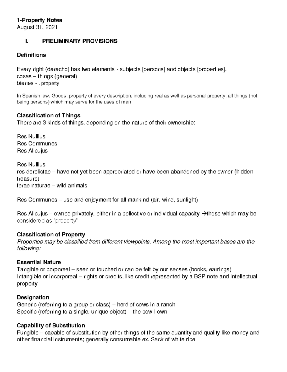 Property - Reviewer - 1-Property Notes August 31, 2021 I. PRELIMINARY ...