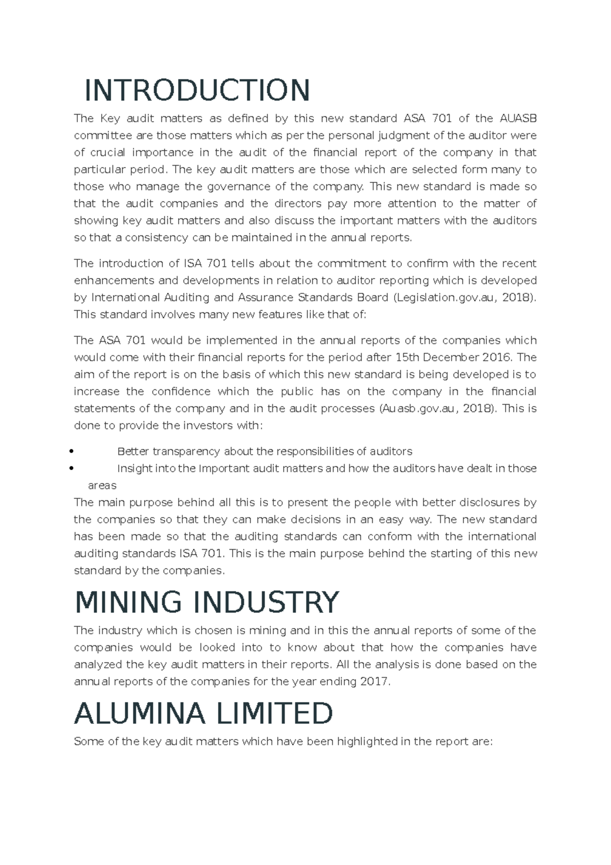 New Microsoft Word Document - INTRODUCTION The Key audit matters as ...