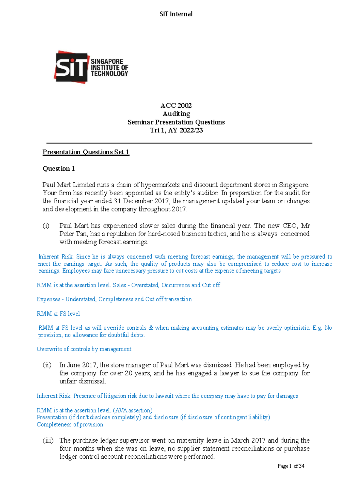 ACC2002 Presentation Questions AY2022-23 Tri 1 - SIT Internal Page 1 of ...
