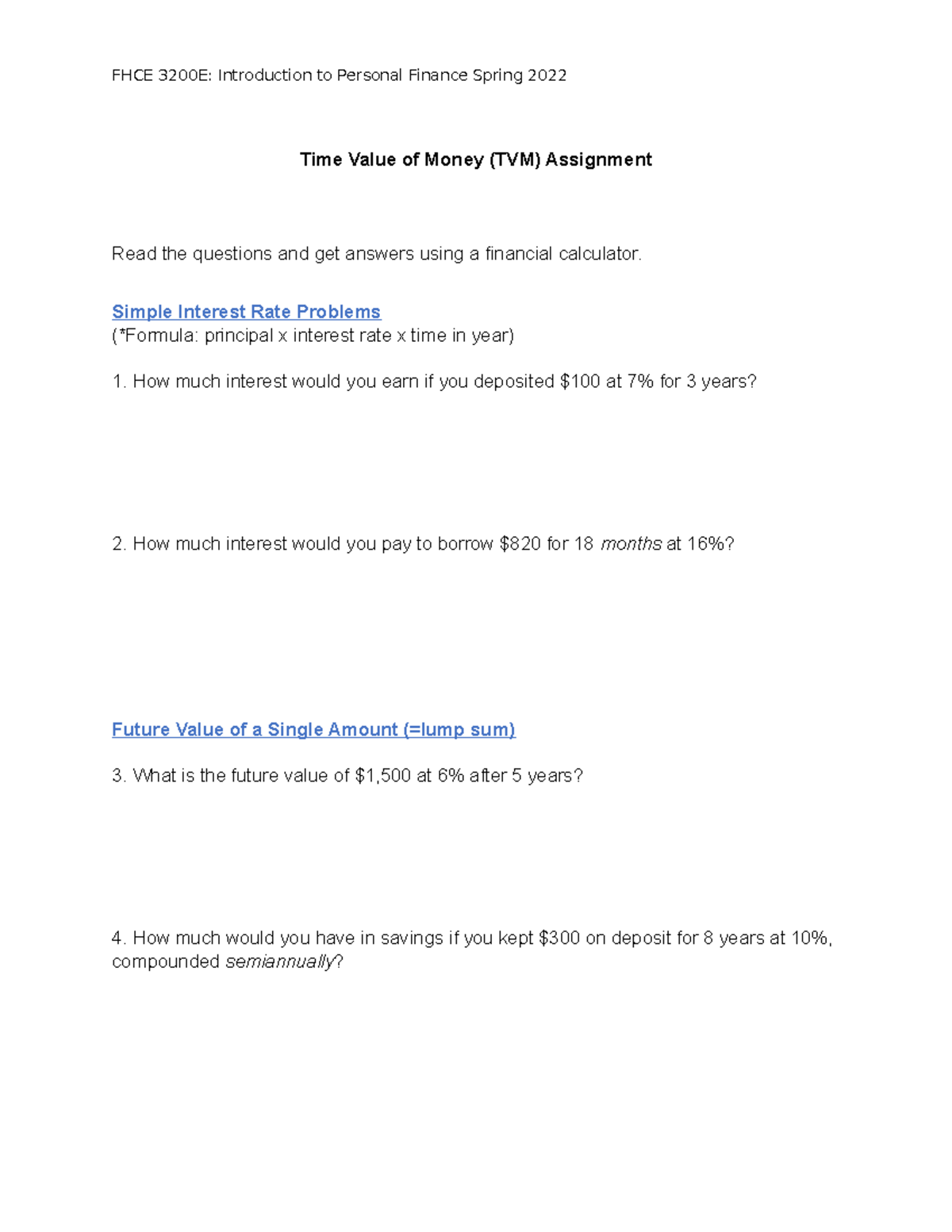 TVM Assignment - COURSEWORK - Time Value of Money (TVM) Assignment Read ...