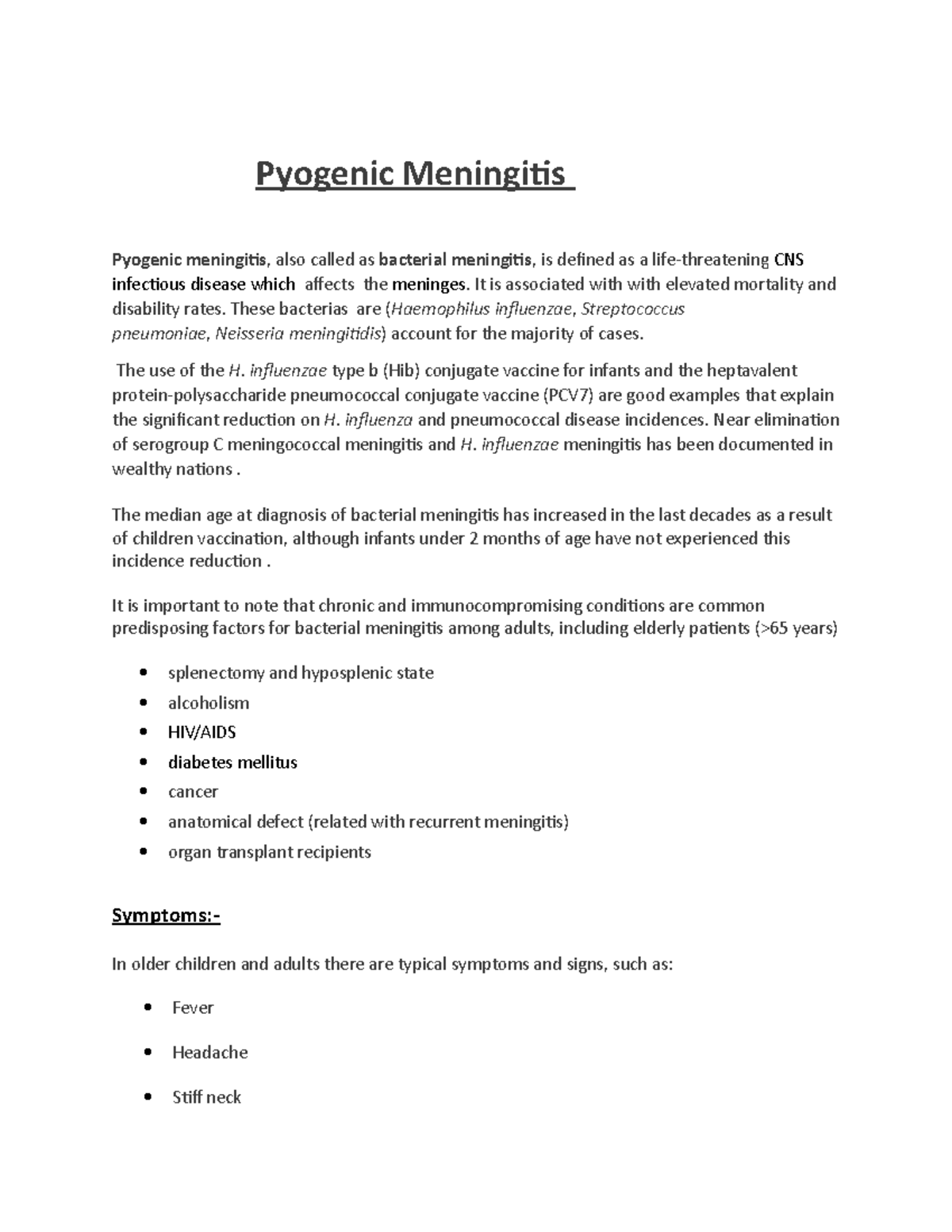 Pyogenic Meningitis 1111111 - Pyogenic Meningitis Pyogenic meningitis ...