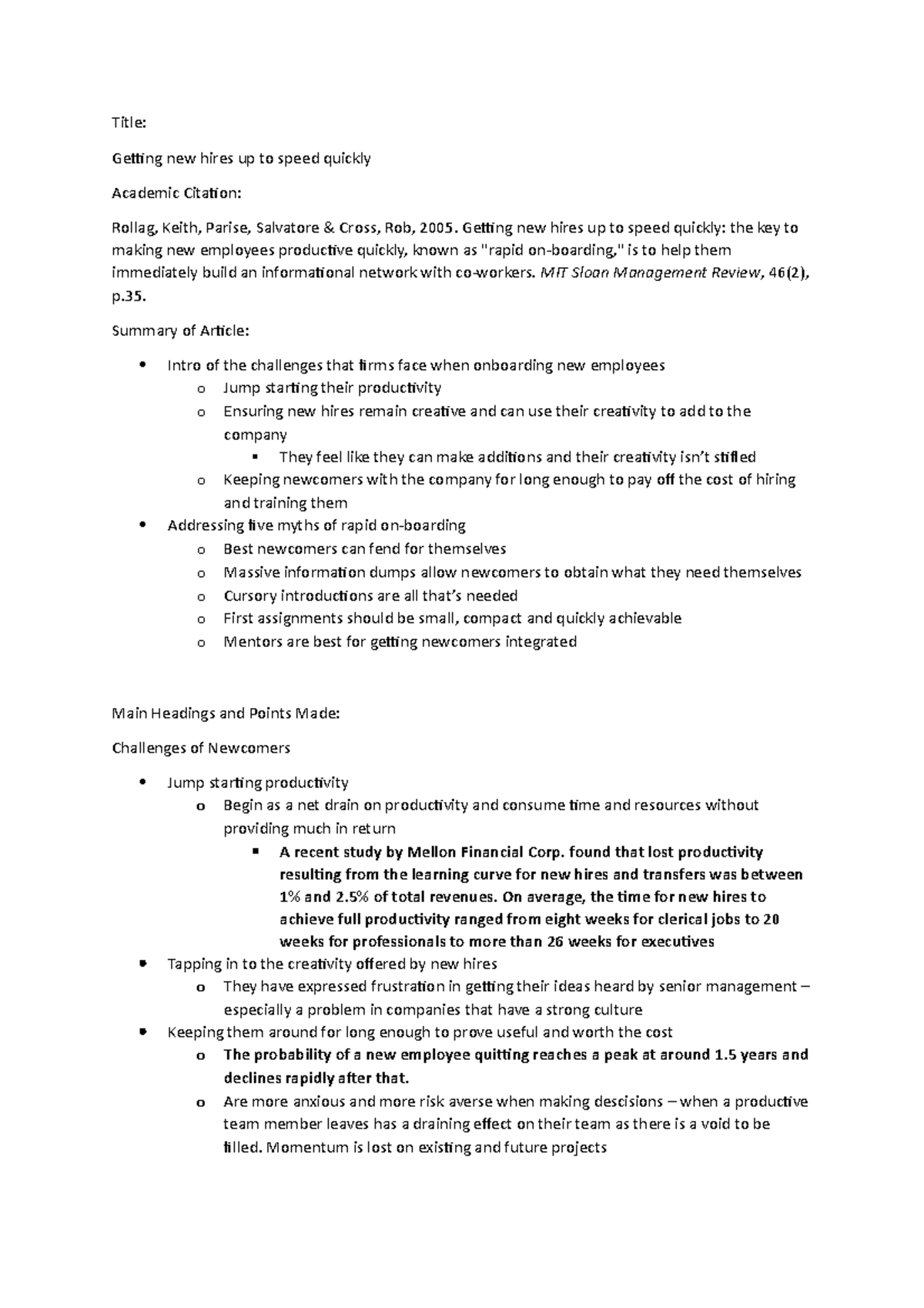 New Hires Rollag Summary Of A Document From The Course Reading List new-hires-rollag-summary-of-a-document-from-the-course-reading-list