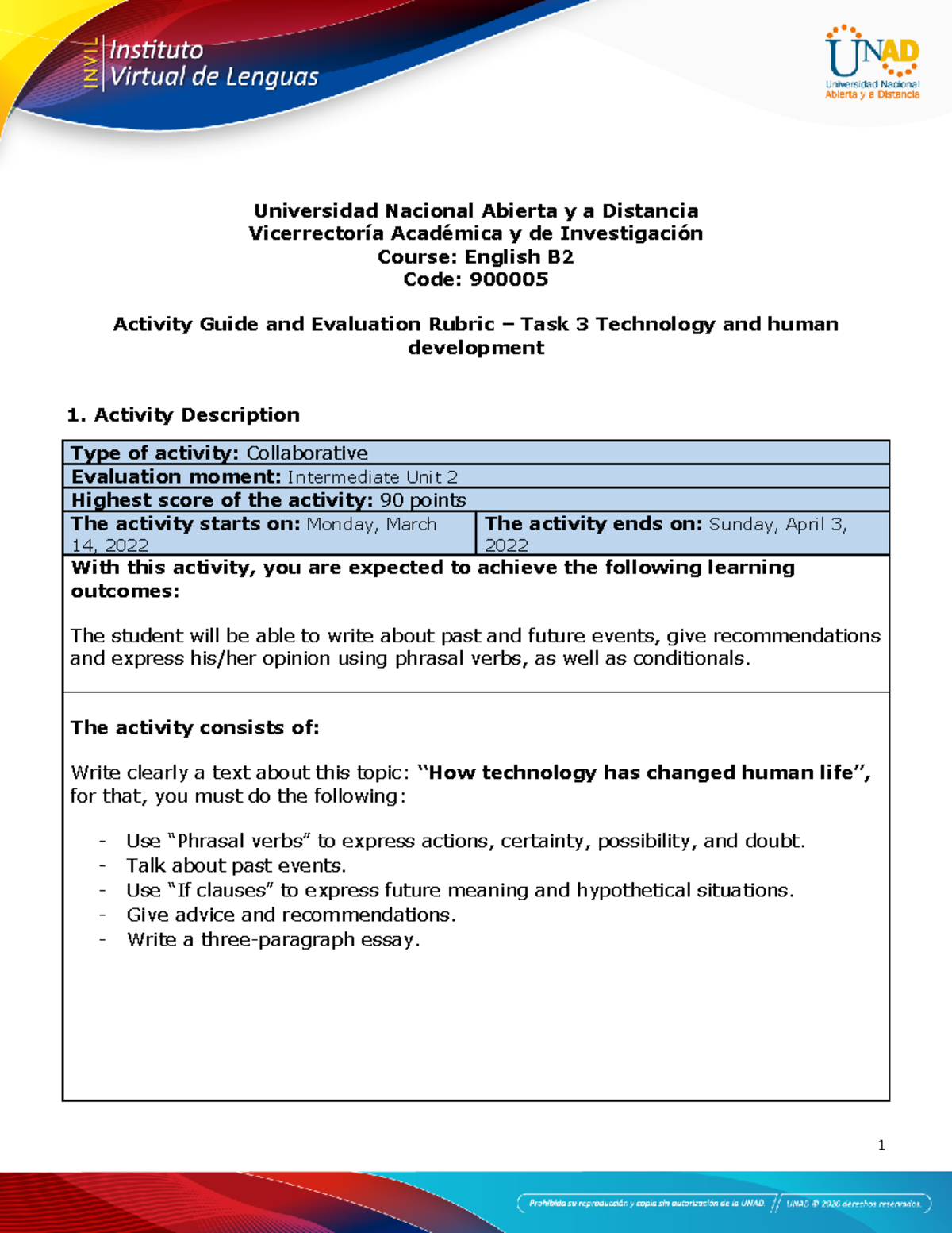 Activity guide and evaluation rubric - Unit 2 - Task 3 - Technology and ...