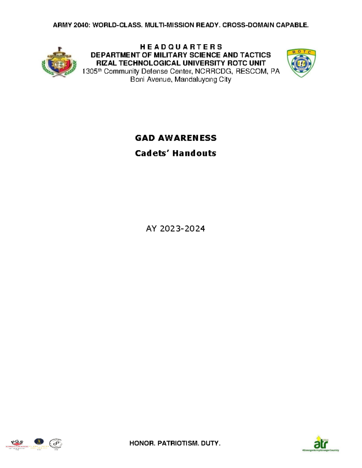 GAD Awareness Handouts 23 24 - H E A D Q U A R T E R S DEPARTMENT OF ...