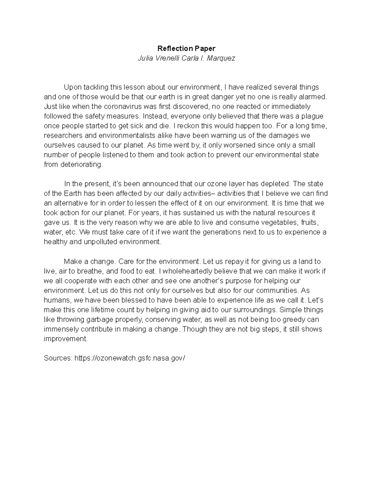 Reflection Paper - Reflection Paper Julia Vrenelli Carla I. Marquez ...