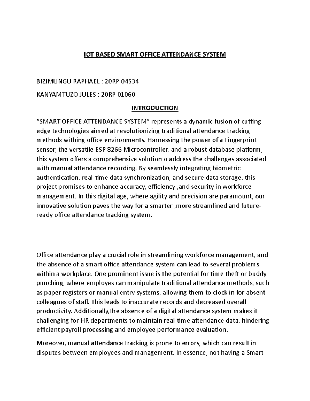 Smart office attendance system proposal L - IOT BASED SMART OFFICE ...