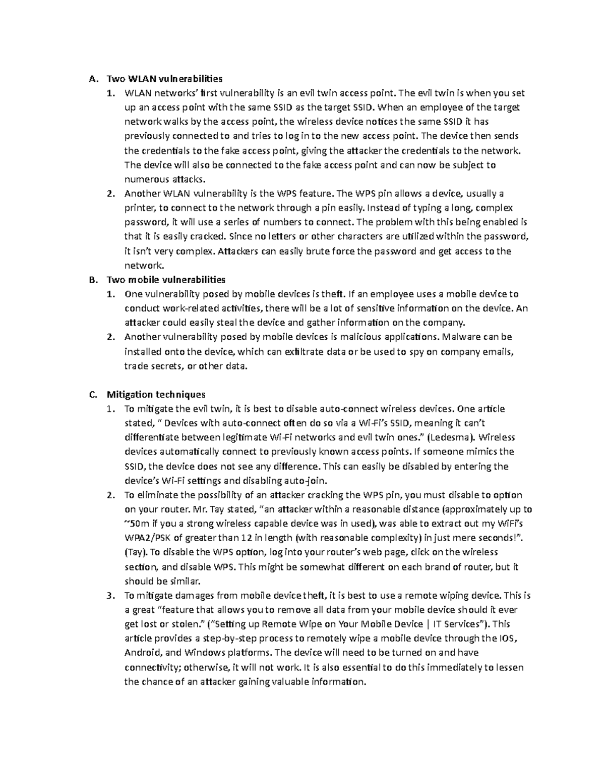 C844 T2 - Essay - A. Two WLAN vulnerabilites 1. WLAN networks’ first ...