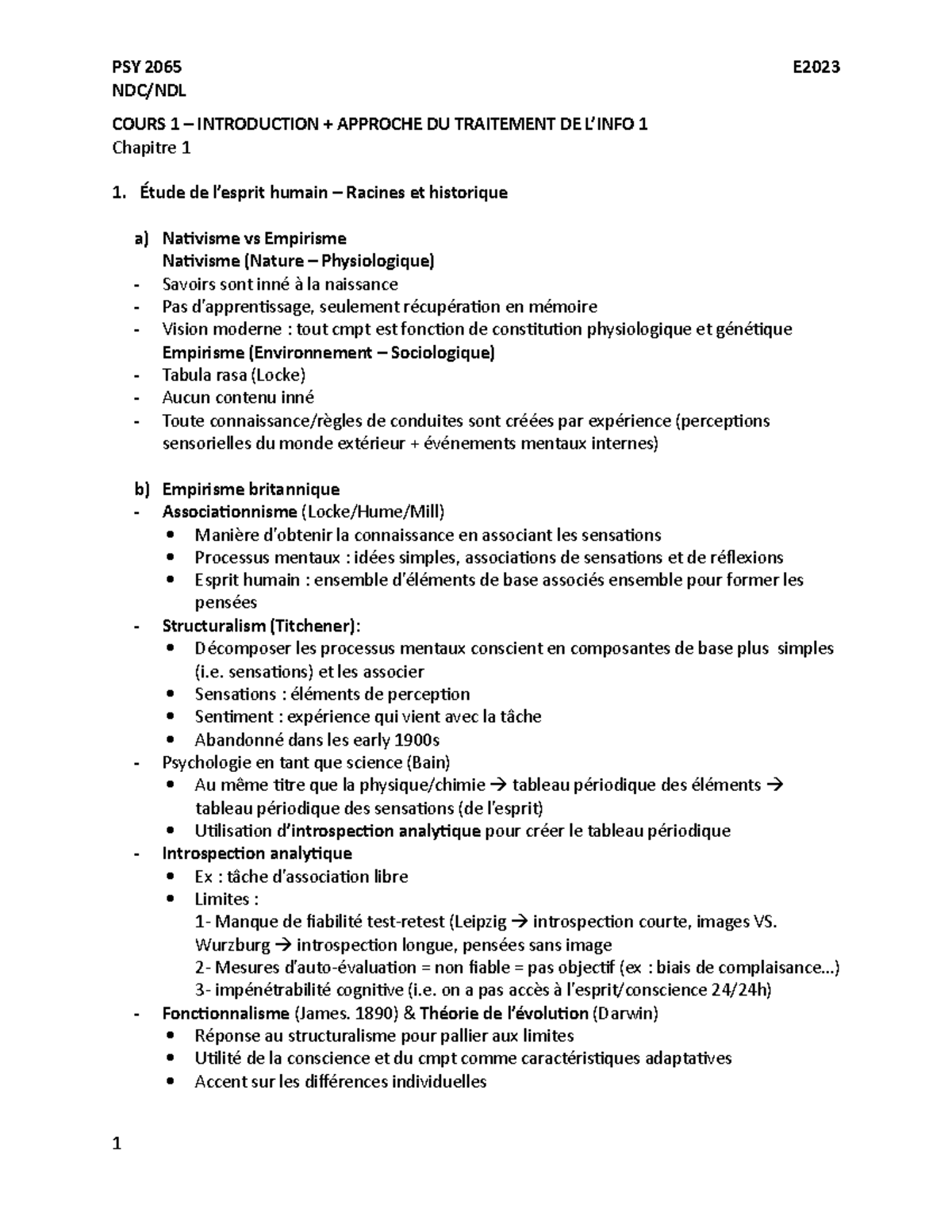 NDC PSY 2065 - Notes de cours et de lecture cours 1 à 4 - PSY 2065 ...