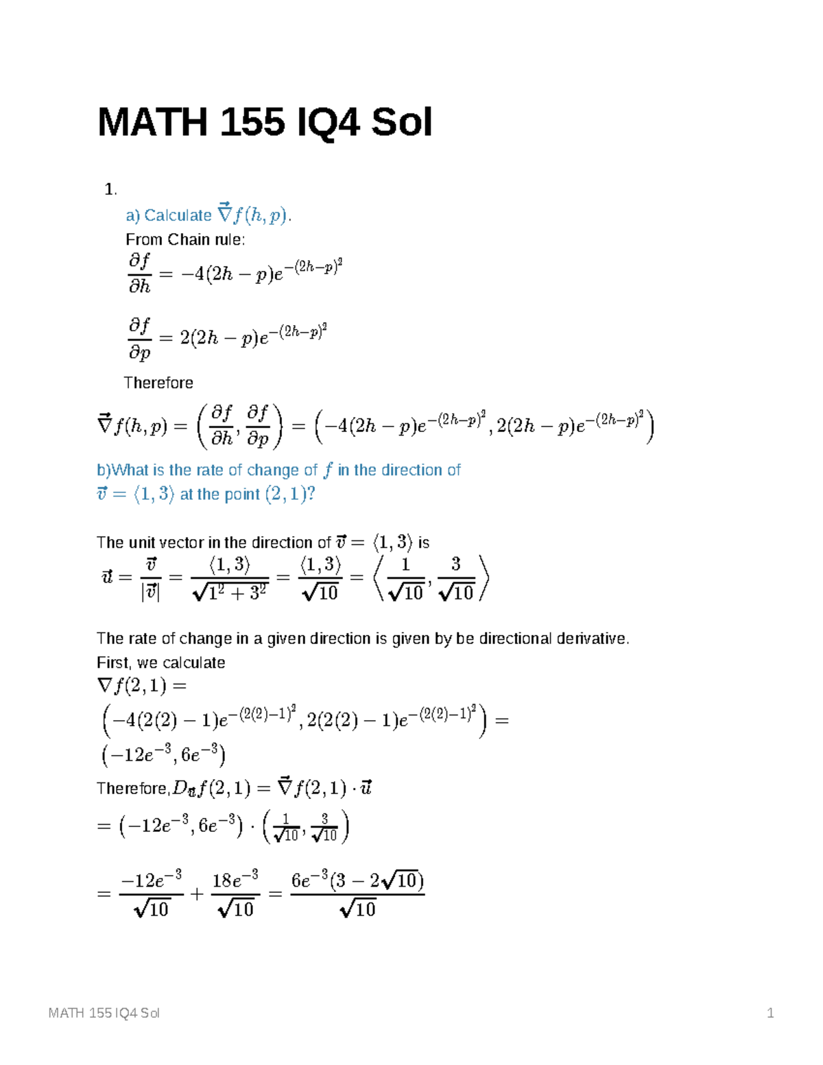 IQ4Sol - Math 155 IQ4 solutions - MATH 155 IQ4 Sol 1 MATH 155 IQ4 Sol a ...