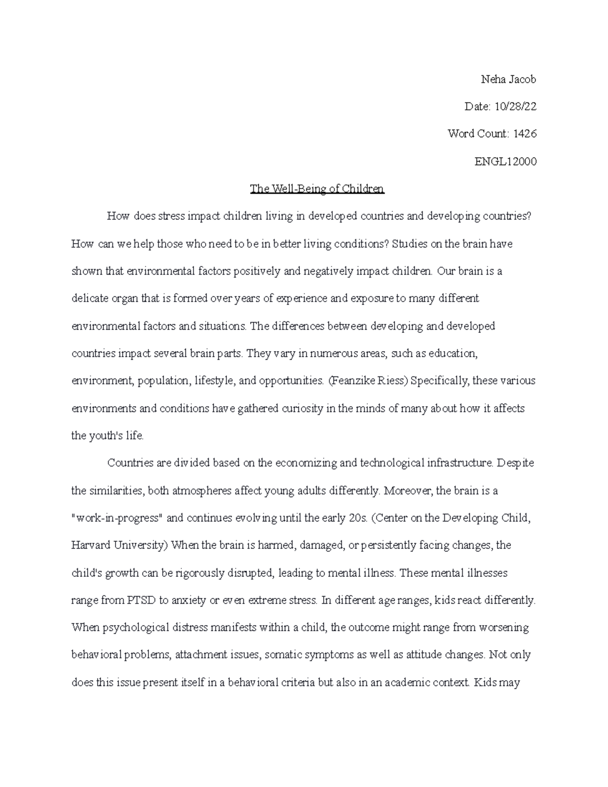 Proble Solution Essay #2 Final - Neha Jacob Date: 10/28/ Word Count ...