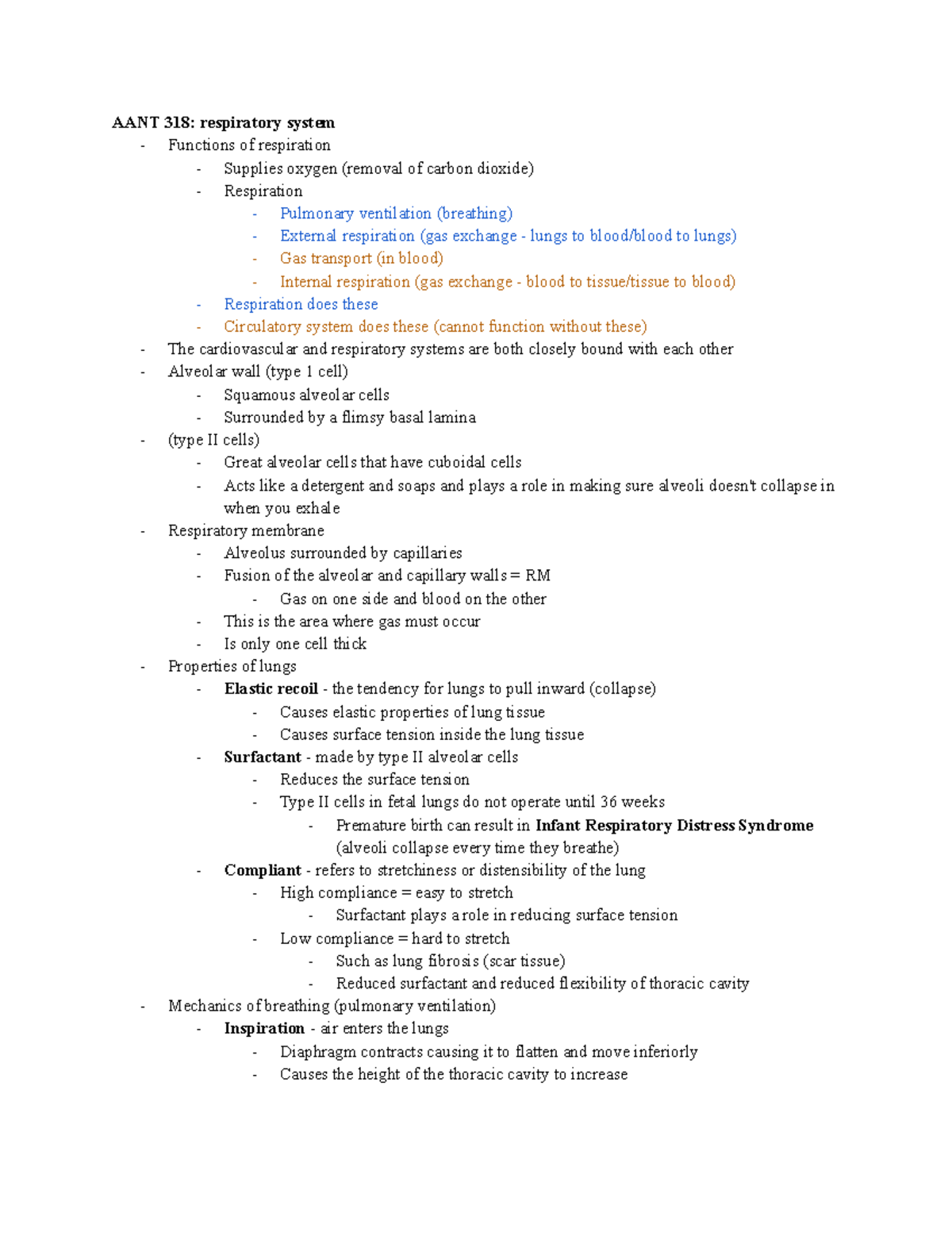 A ANT 318 Respiratory System - AANT 318: respiratory system - Functions ...
