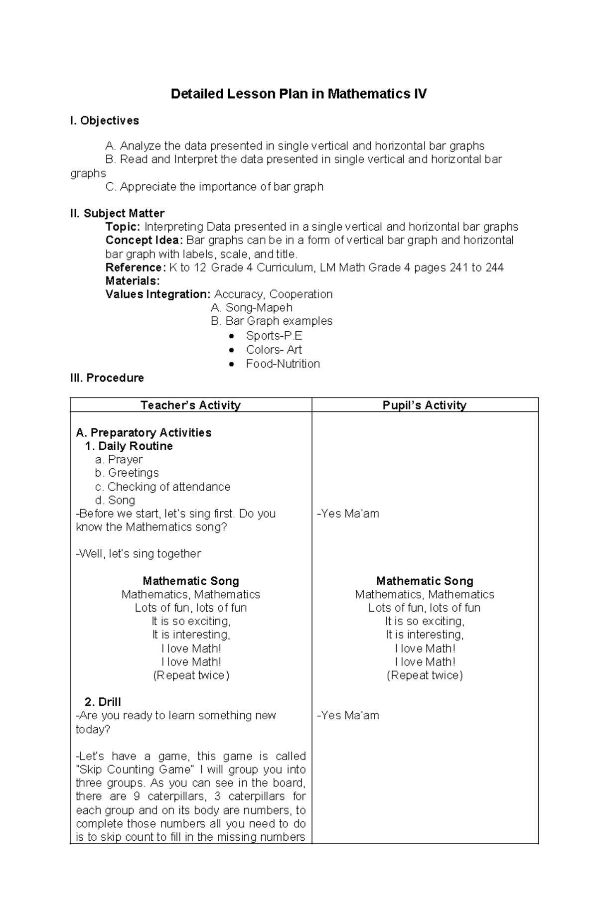 Detailed lesson plan - Detailed Lesson Plan in Mathematics IV I ...