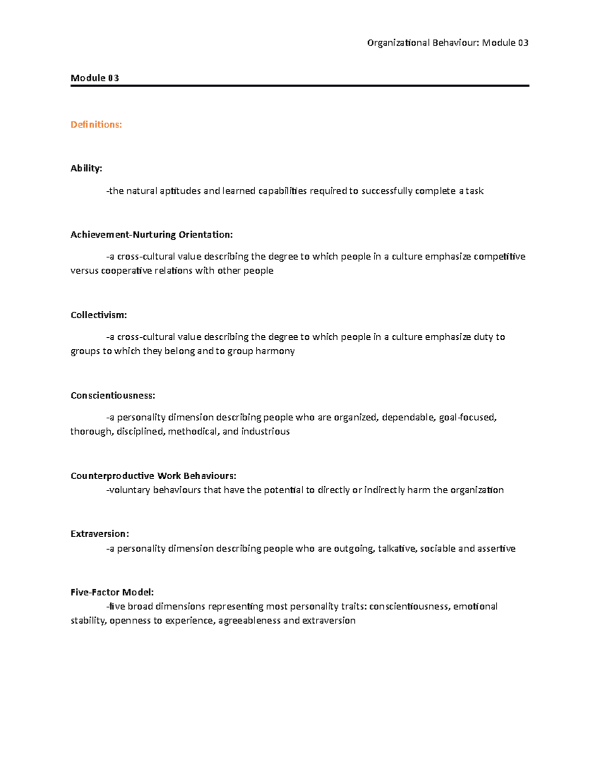 Module 03 - Lecture notes 3 - Organizational Behaviour: Module 03 ...