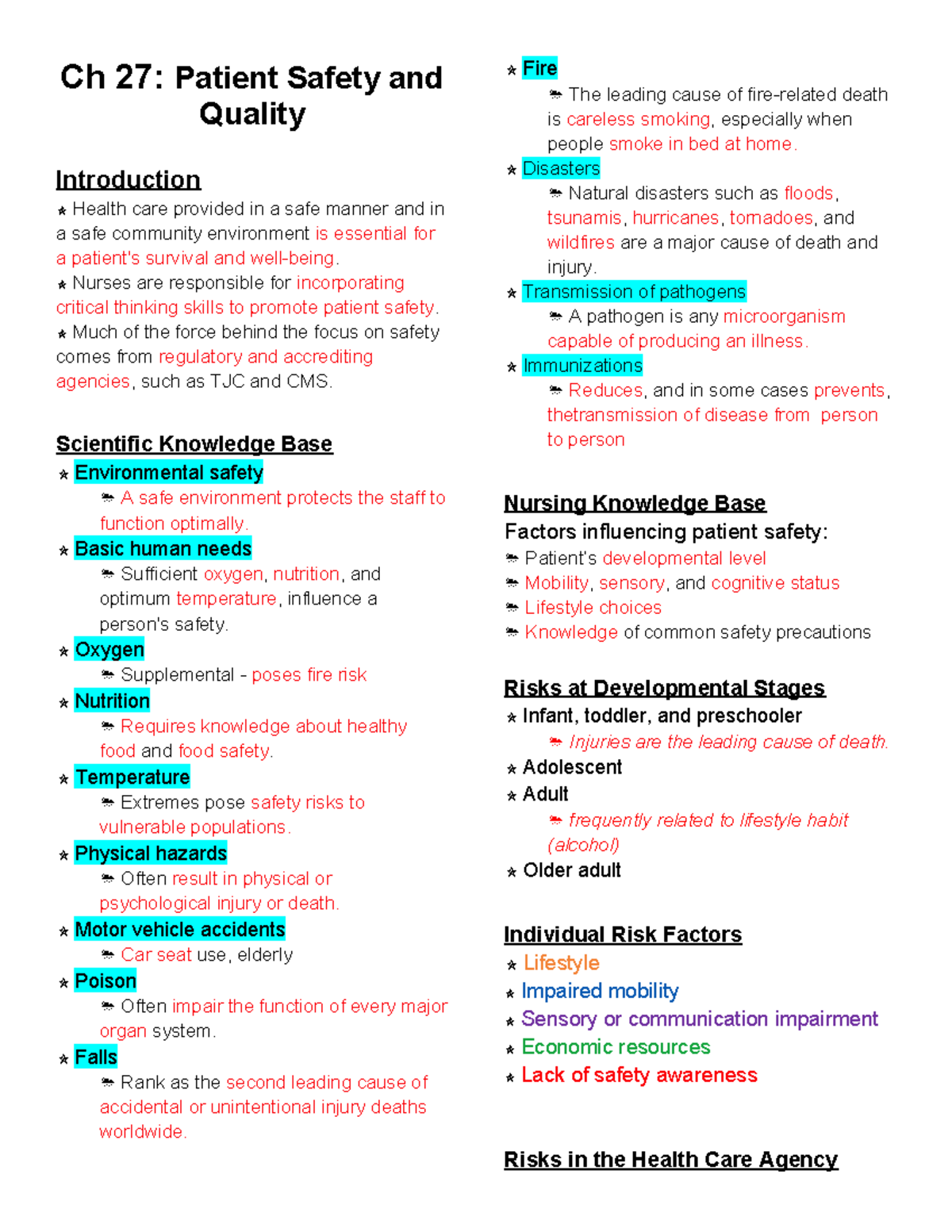 Ch27 Pt Safety PP Outline - Ch 27: Patient Safety and Quality ...