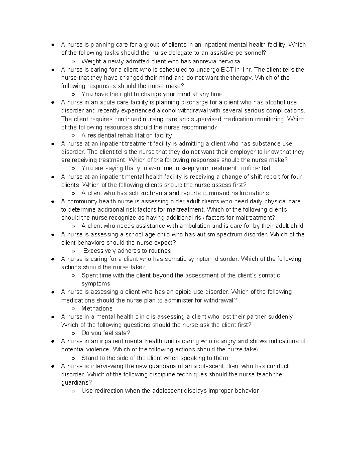 MH CMS Post Quiz - mh cms - A nurse is planning care for a group of ...