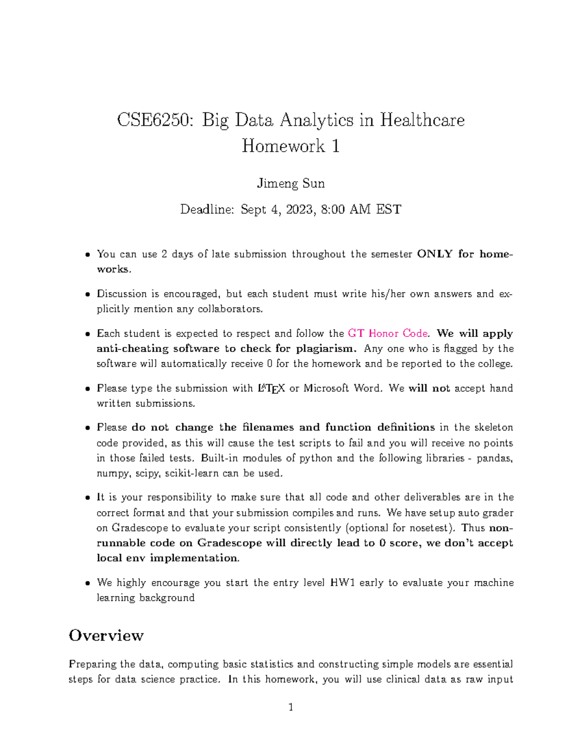 Cse6250 2023fall hw1 - demo - CSE6250: Big Data Analytics in Healthcare Homework 1 Jimeng Sun ...