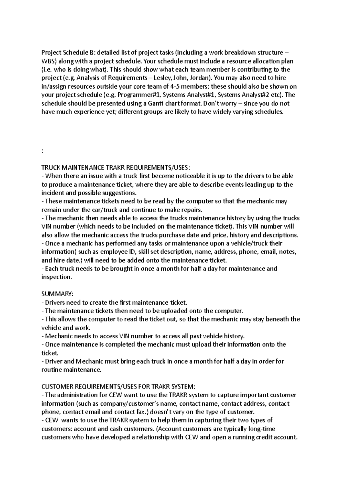 INFO223- group project report - Project Schedule B: detailed list of project tasks (including a ...