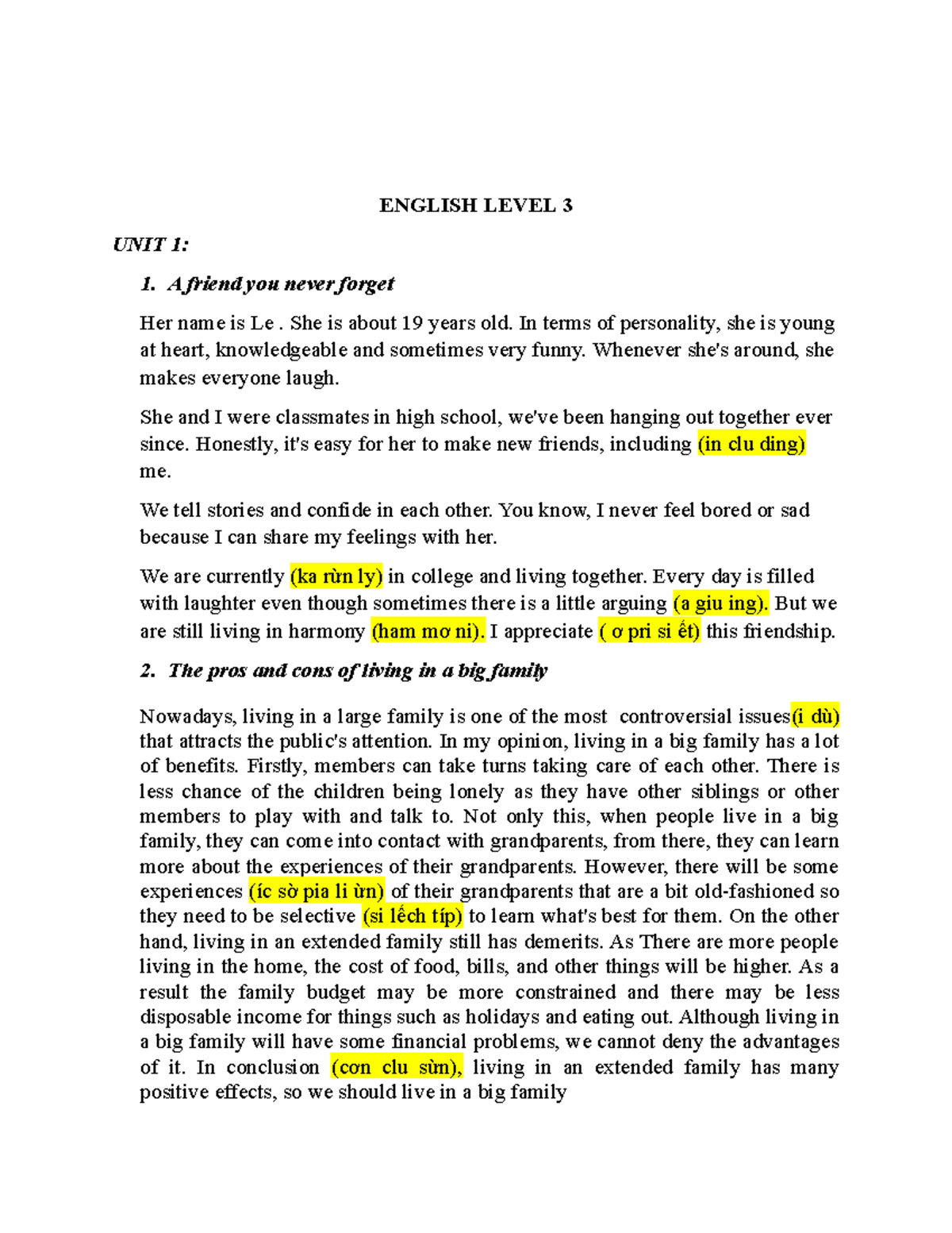 English- Level-3 - tài liệu tiếng anh cơ bản 3 - ENGLISH LEVEL 3 UNIT 1 ...