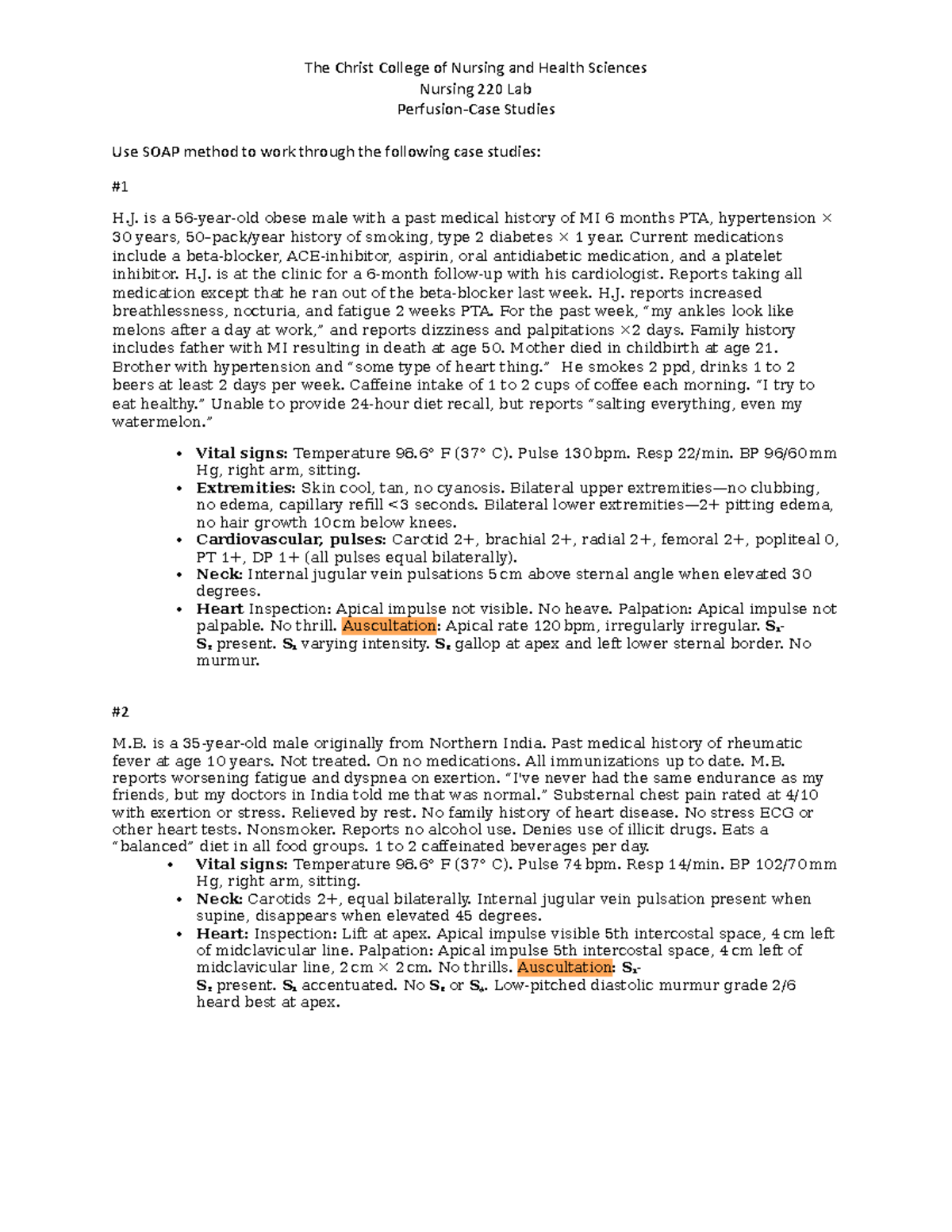 220 Perfusion case studies - The Christ College of Nursing and Health ...