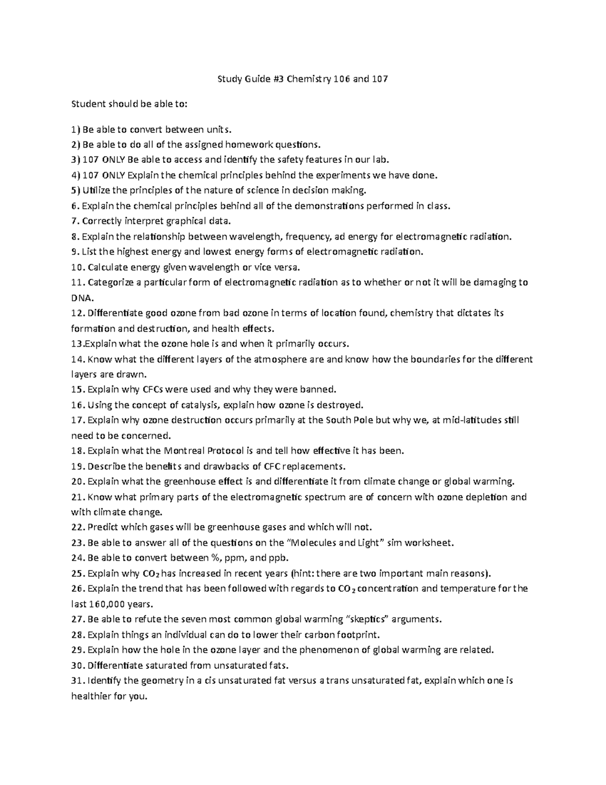 Study guide 3 spring 2013 - Study Guide #3 Chemistry 106 and 107 ...