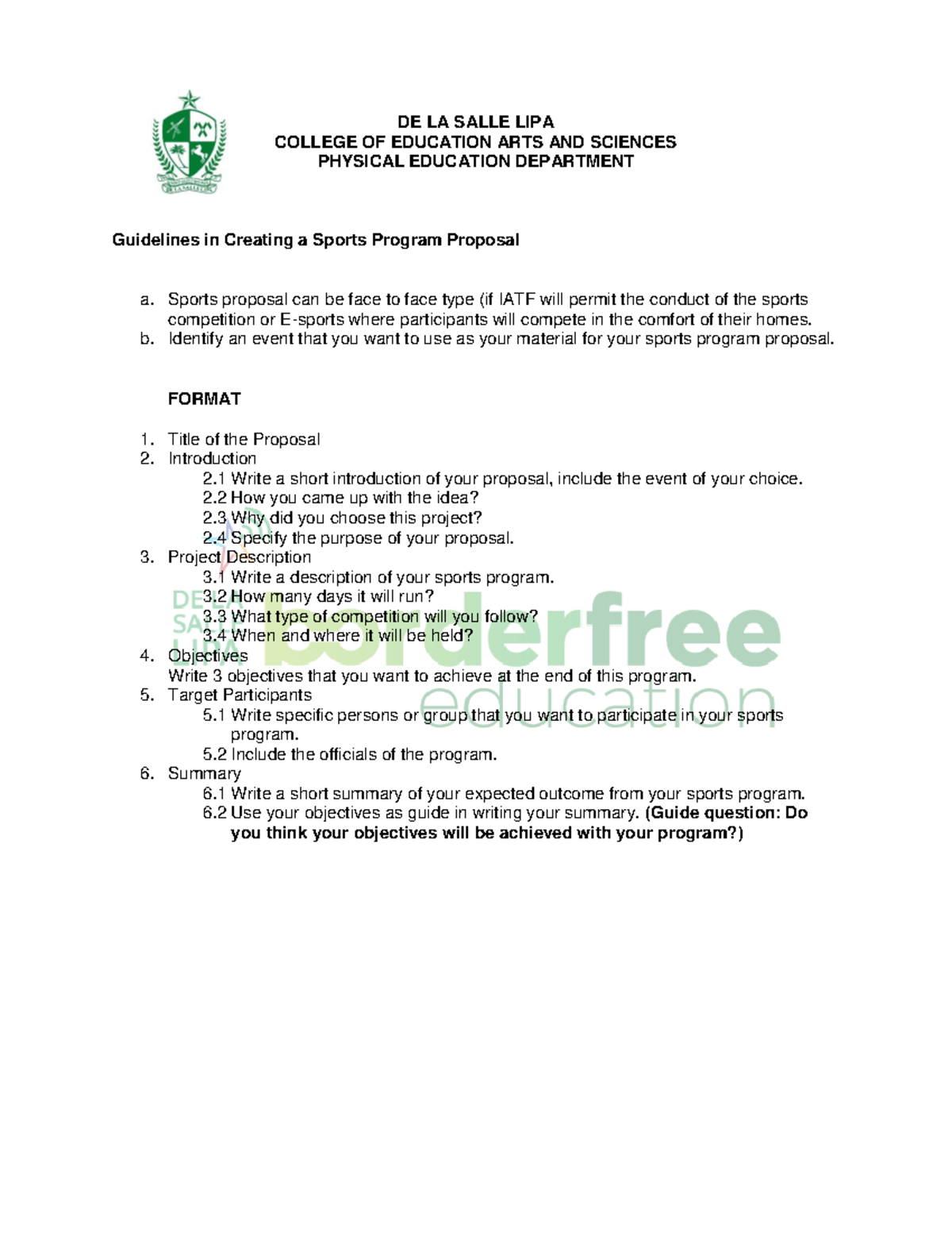 Formative Assessment 6-SIF Sports Program Proposal - DE LA SALLE LIPA ...