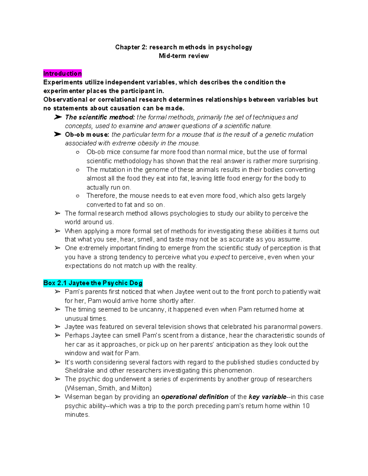 MidTerm 2020, answers - Chapter 2: research methods in psychology ...
