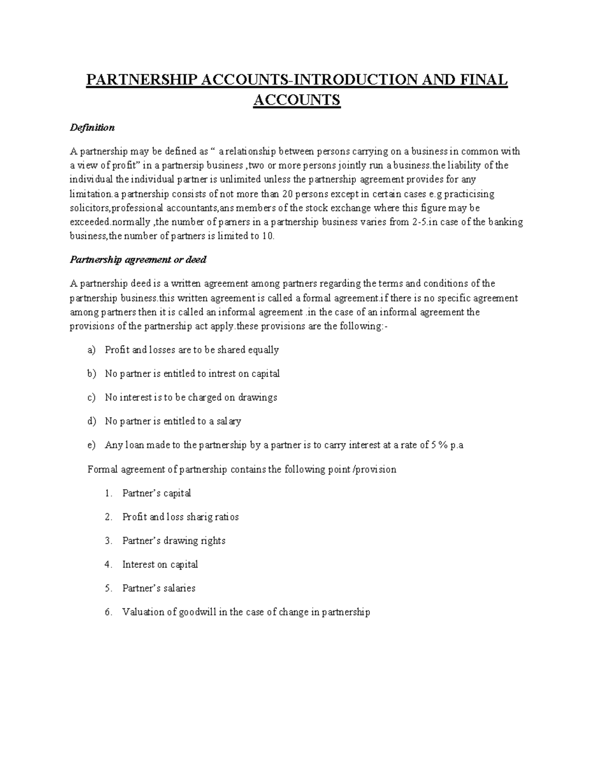 Partnership Accounts - PARTNERSHIP ACCOUNTS-INTRODUCTION AND FINAL ...