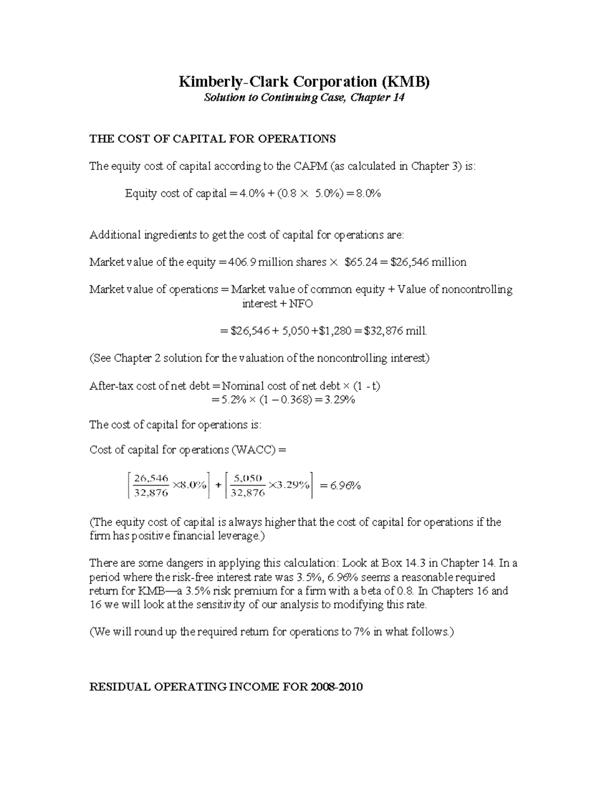 KMBSolution 14 - book answer - Kimberly-Clark Corporation (KMB ...