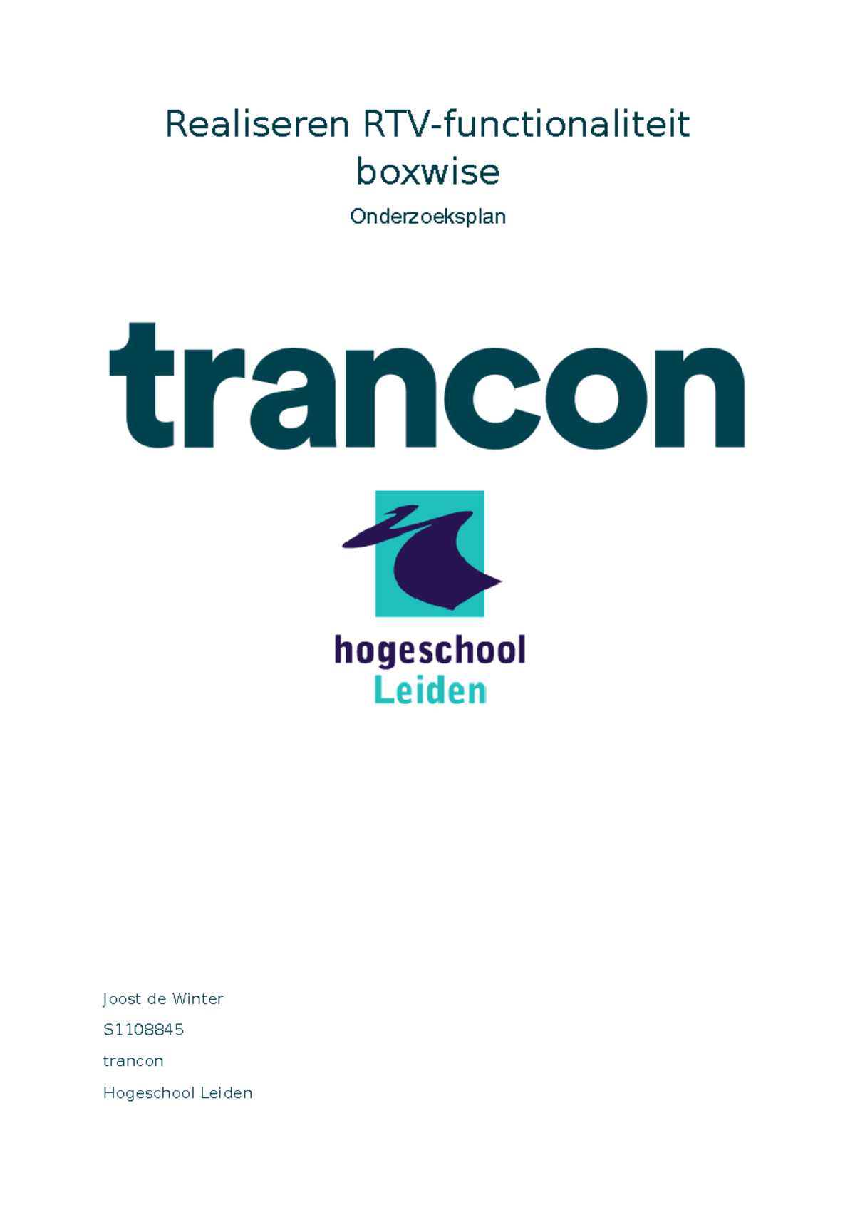 Onderzoeksplan Afstuderen - Realiseren RTV-functionaliteit boxwise ...