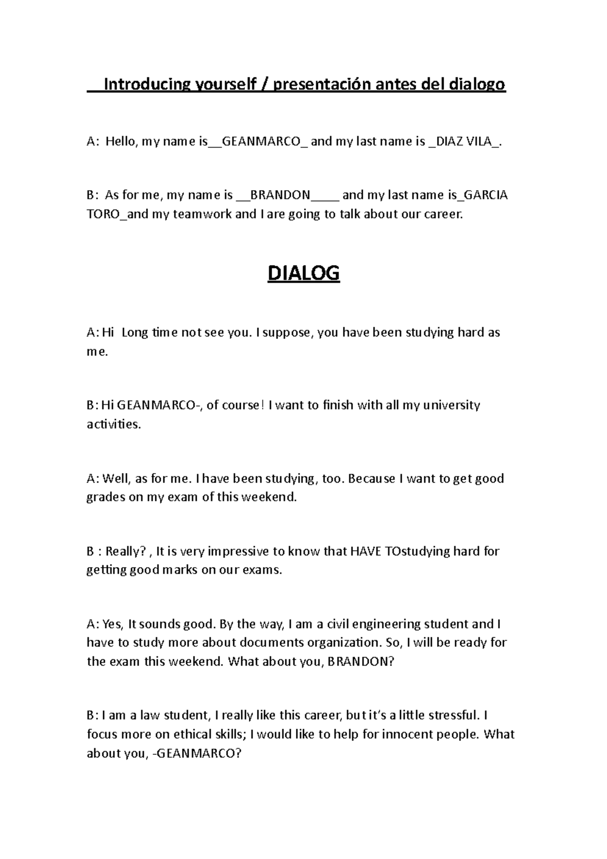 Conversacion Semana 5 Ingles IV - Introducing yourself / presentación ...