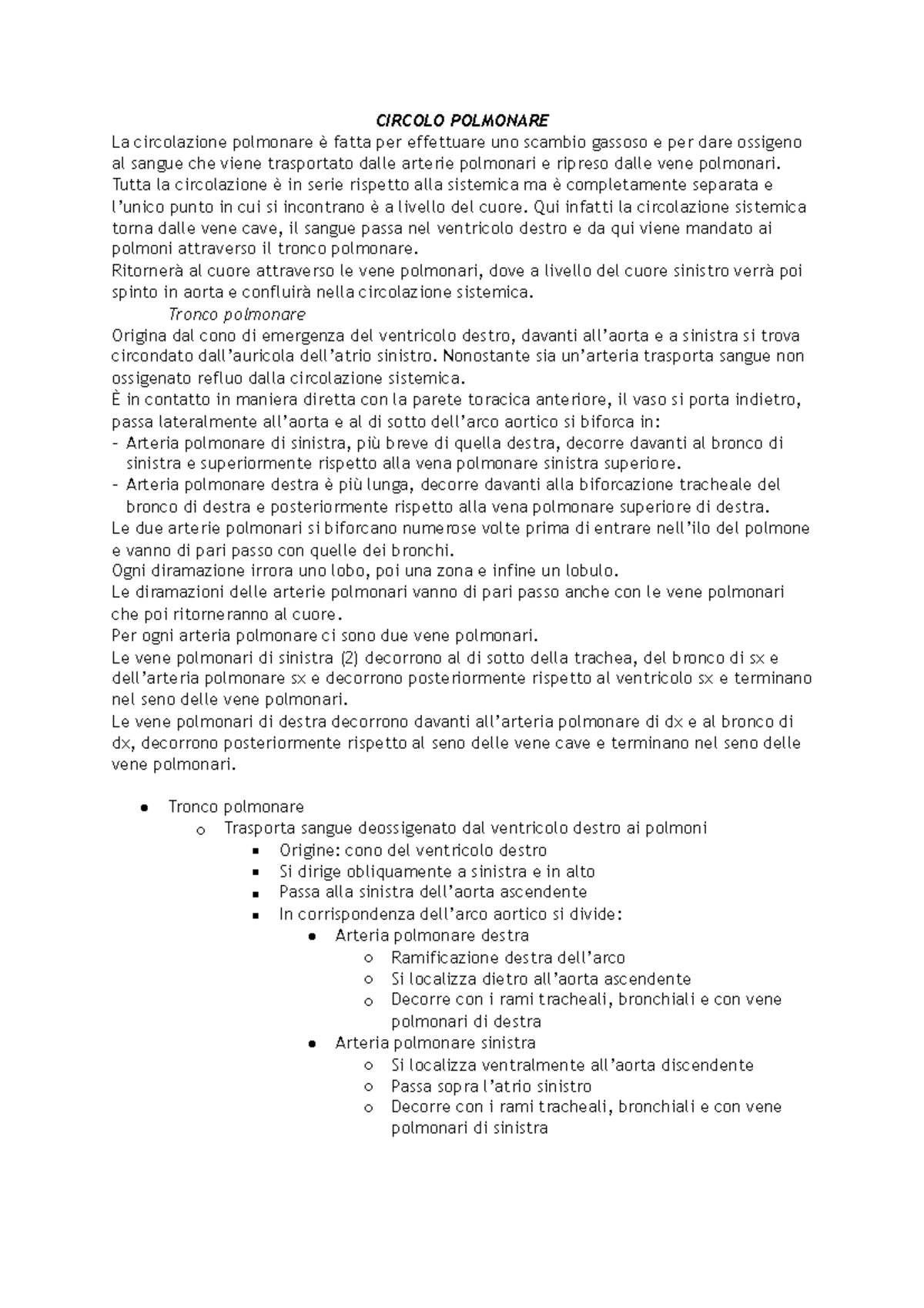 Circolo polmonare - CIRCOLO POLMONARE La circolazione polmonare è fatta ...