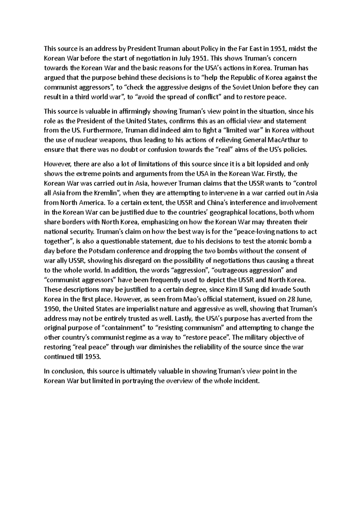 Cold war source question - This source is an address by President ...