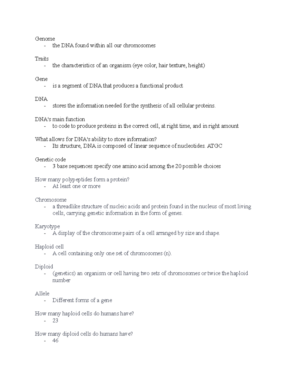 Genetics quiz 1 - quiz practice - Genome - the DNA found within all our ...
