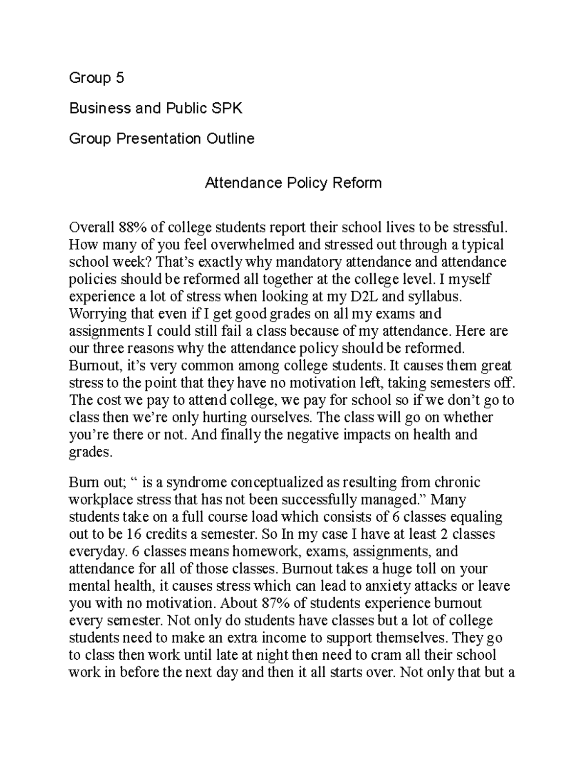 Outline - Group 5 Business and Public SPK Group Presentation Outline ...